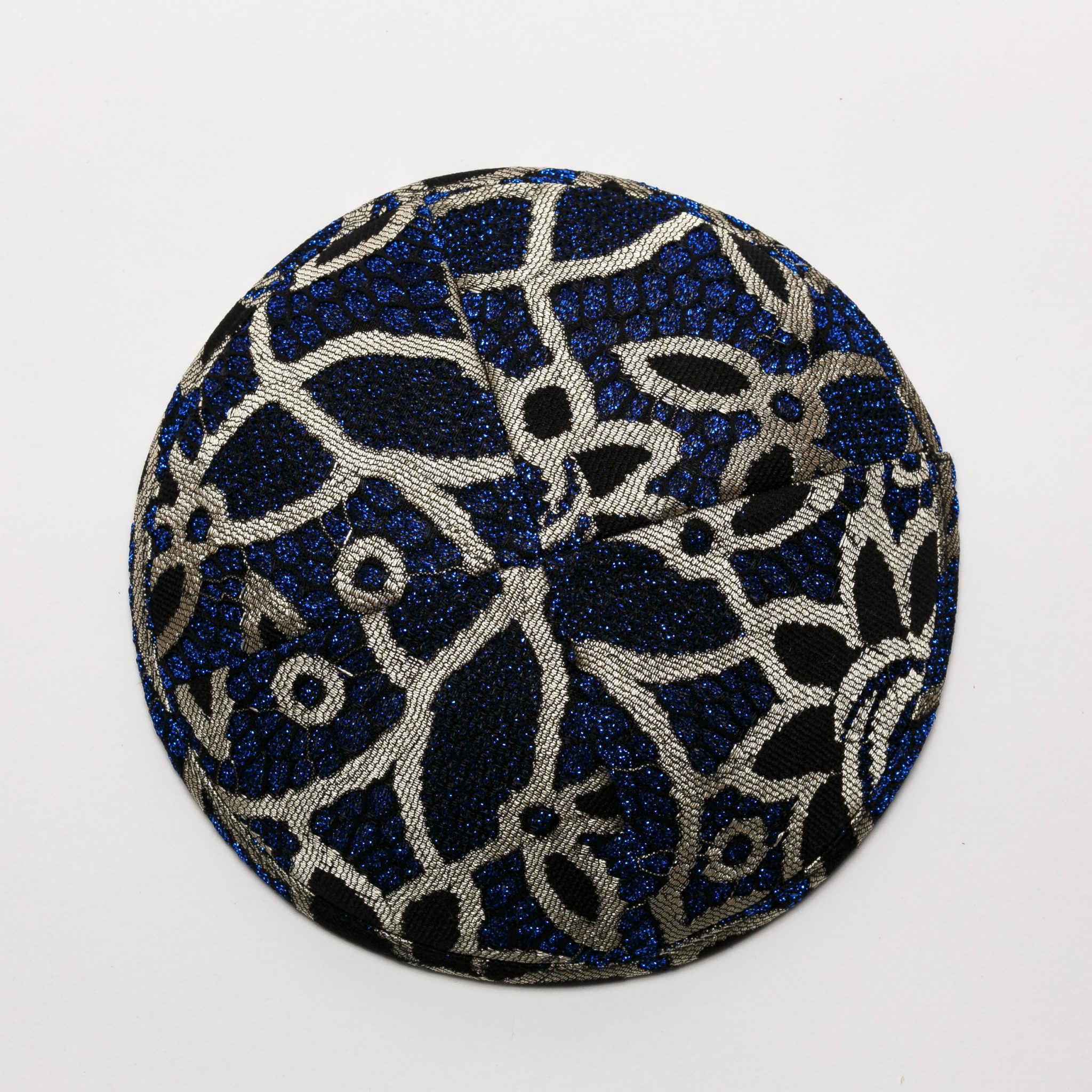 Blue Floral with Sparkle - Woman's Handmade Silk Kippah - The Tallis Lady