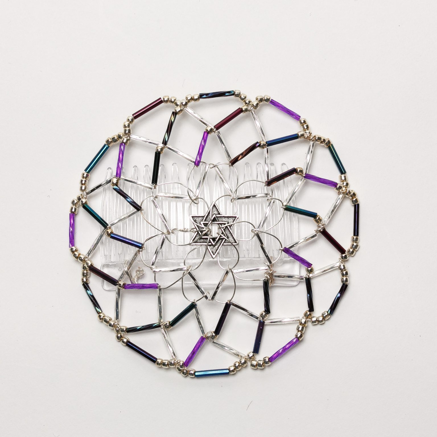 Purples and Blues with Border - Woman's Handmade Beaded Wire Kippah ...