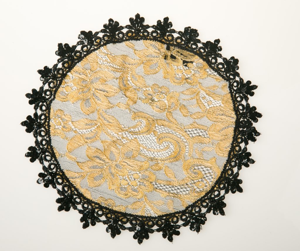 Gold with Black and Trim - Woman's Handmade Lace Kippah - The Tallis Lady